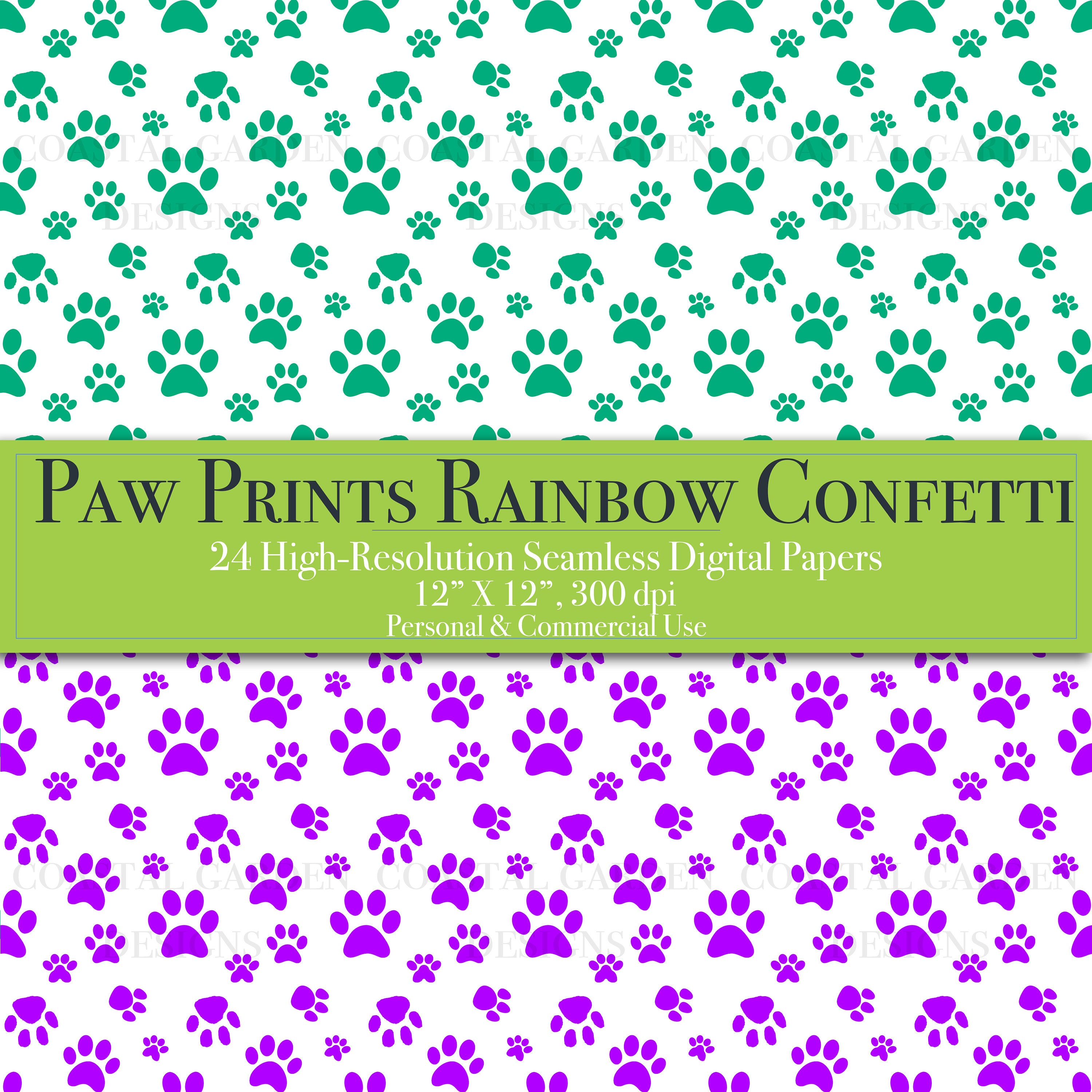 Paw Prints Rainbow Confetti Digital Paper Bundle, Seamless Pattern, Dog ...