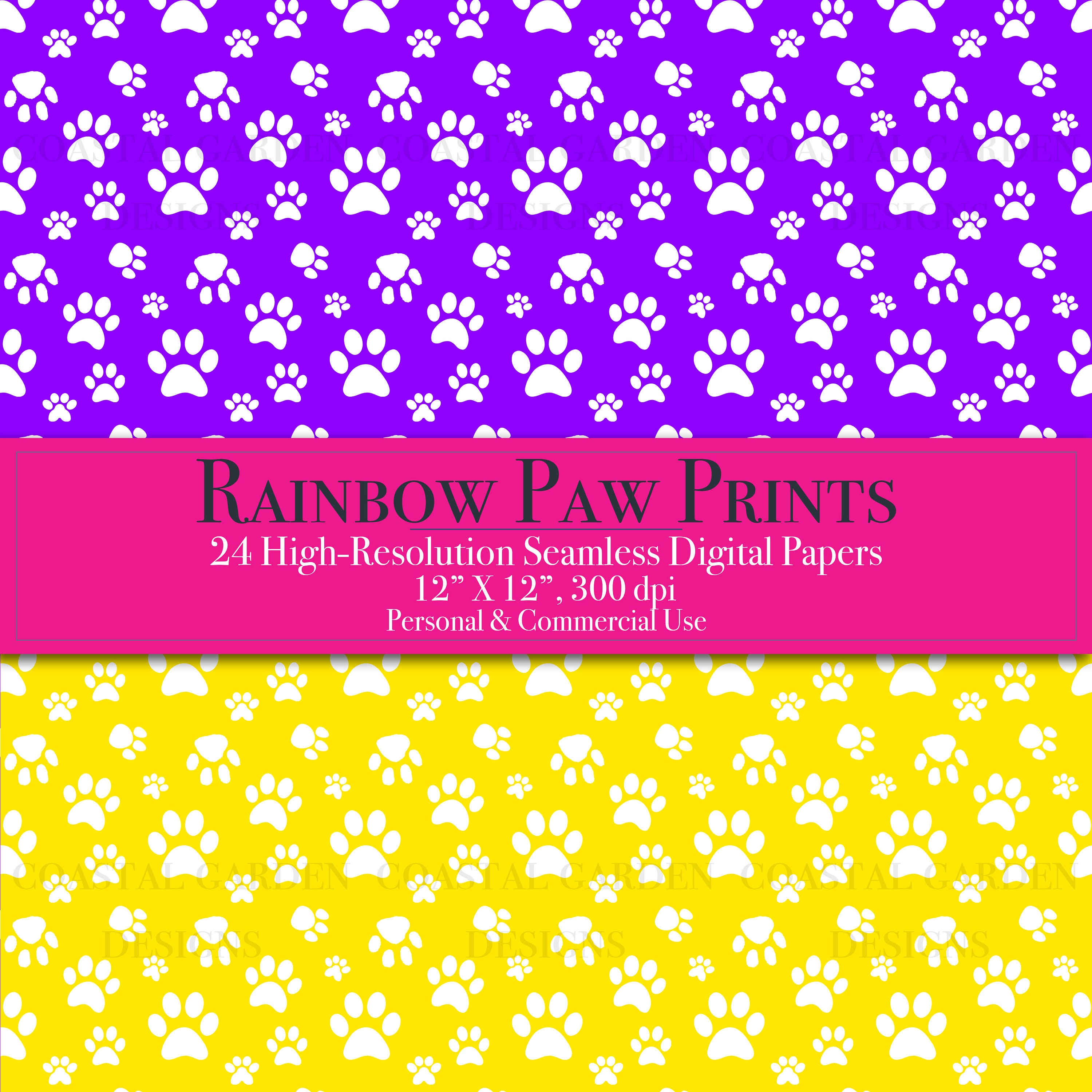 Rainbow Paw Prints Digital Paper Bundle, Animal Seamless Pattern, Dog ...