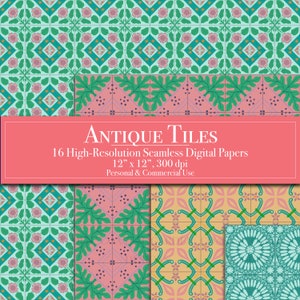 Antique Tiles Digital Paper Bundle, Seamless Patterns, Scrapbook Paper ...