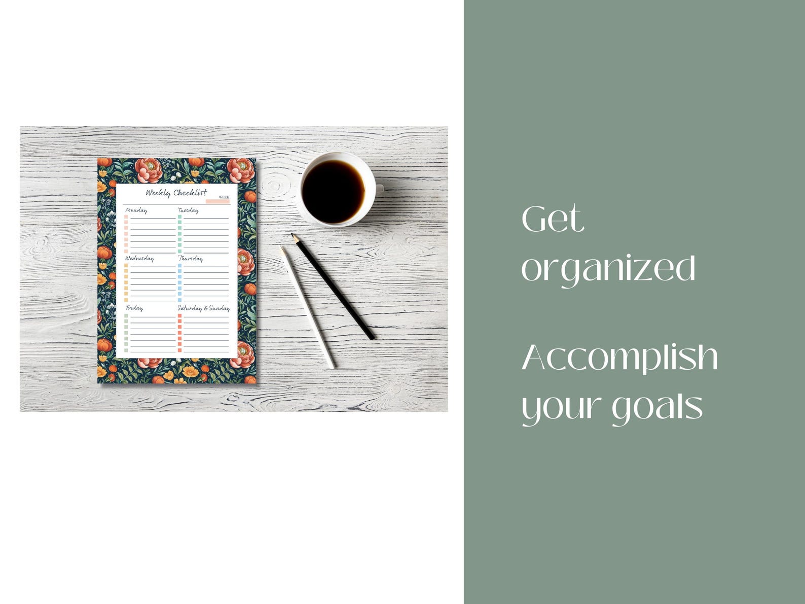 Weekly Checklist Template, Printable Peony Theme, Blank List, Flower ...