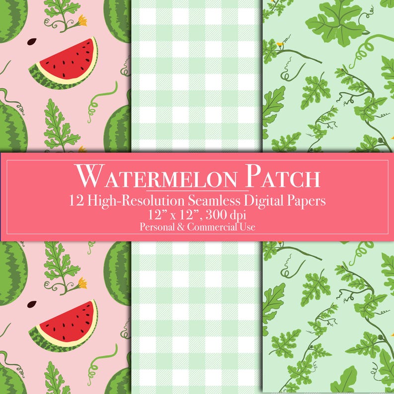 Watermelons Digital Paper, Cute Watermelons Seamless Digital Scrapbook ...