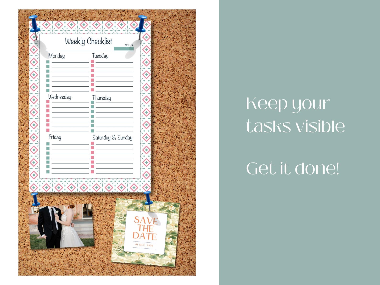 Boho Printable Weekly Checklist Template, Groovy Retro Theme, Blank ...