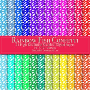 Rainbow Fish Silhouettes Digital Paper Bundle, Seamless Pattern ...