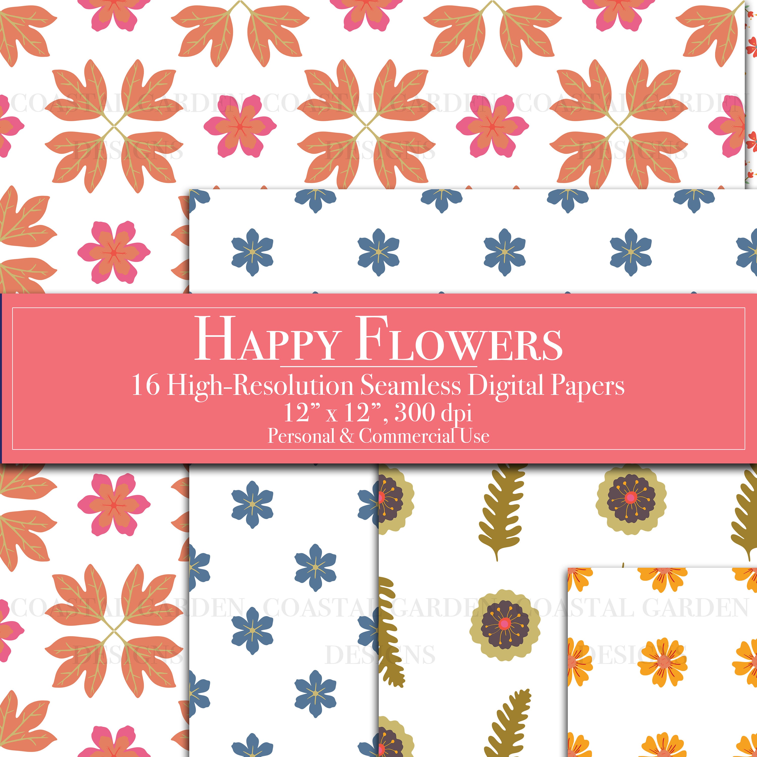 Spring Flowers Digital Papers, Seamless Pattern Scrapbook Paper ...