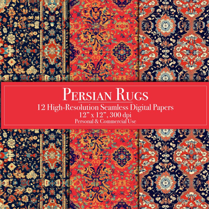 Persian Rug Digital Papers, Seamless Oriental Carpet Scrapbook Paper ...