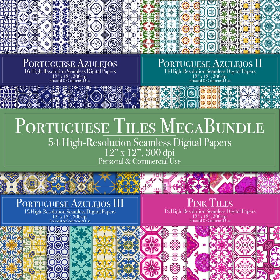 Portuguese Tiles Digital Paper Megabundle Seamless Pattern Scrapbook ...