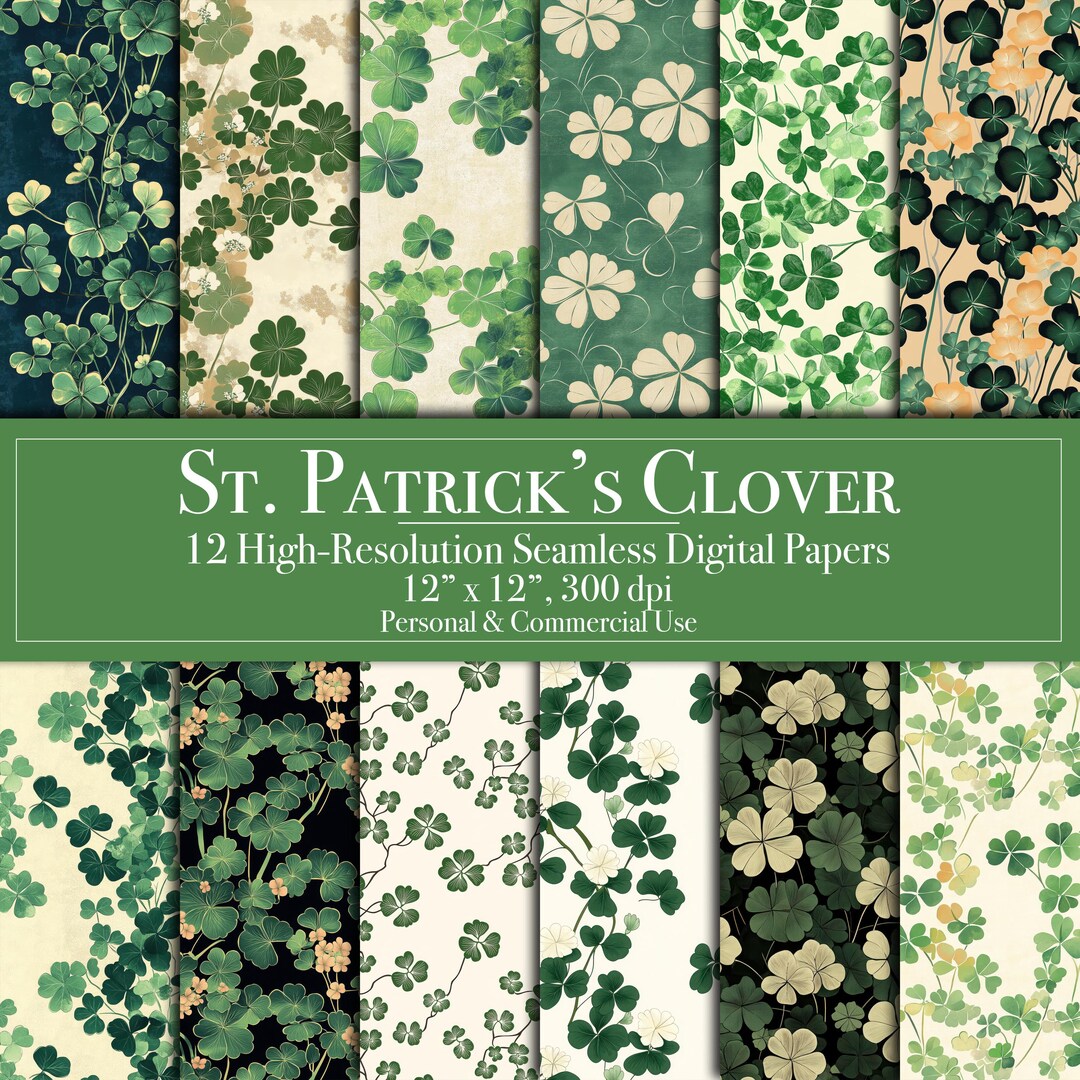 St. Patrick's Day Clover Digital Paper, Shamrock Seamless Digital ...