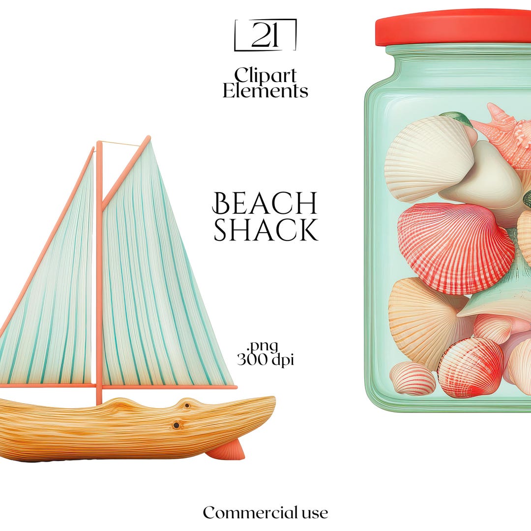Beach Shack Clipart, Coastal Clip Art, Nautical Junk Journal Ephemera ...