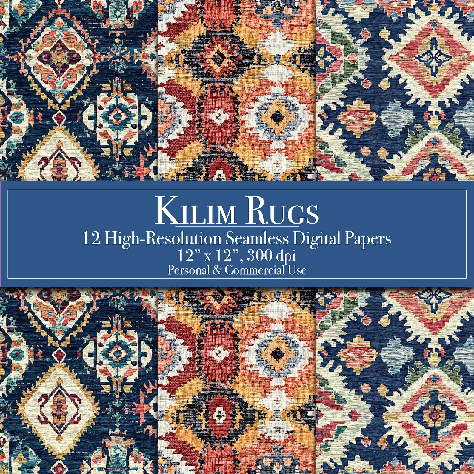Kilim Rug Digital Papers, Seamless Oriental Carpet Scrapbook Paper ...