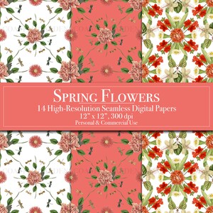 Spring Flowers Digital Paper Bundle, Seamless Patterns Scrapbook Paper ...