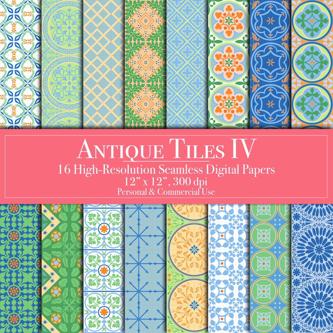 Classical Tiles Digital Paper Bundle, Seamless Patterns, Scrapbook ...