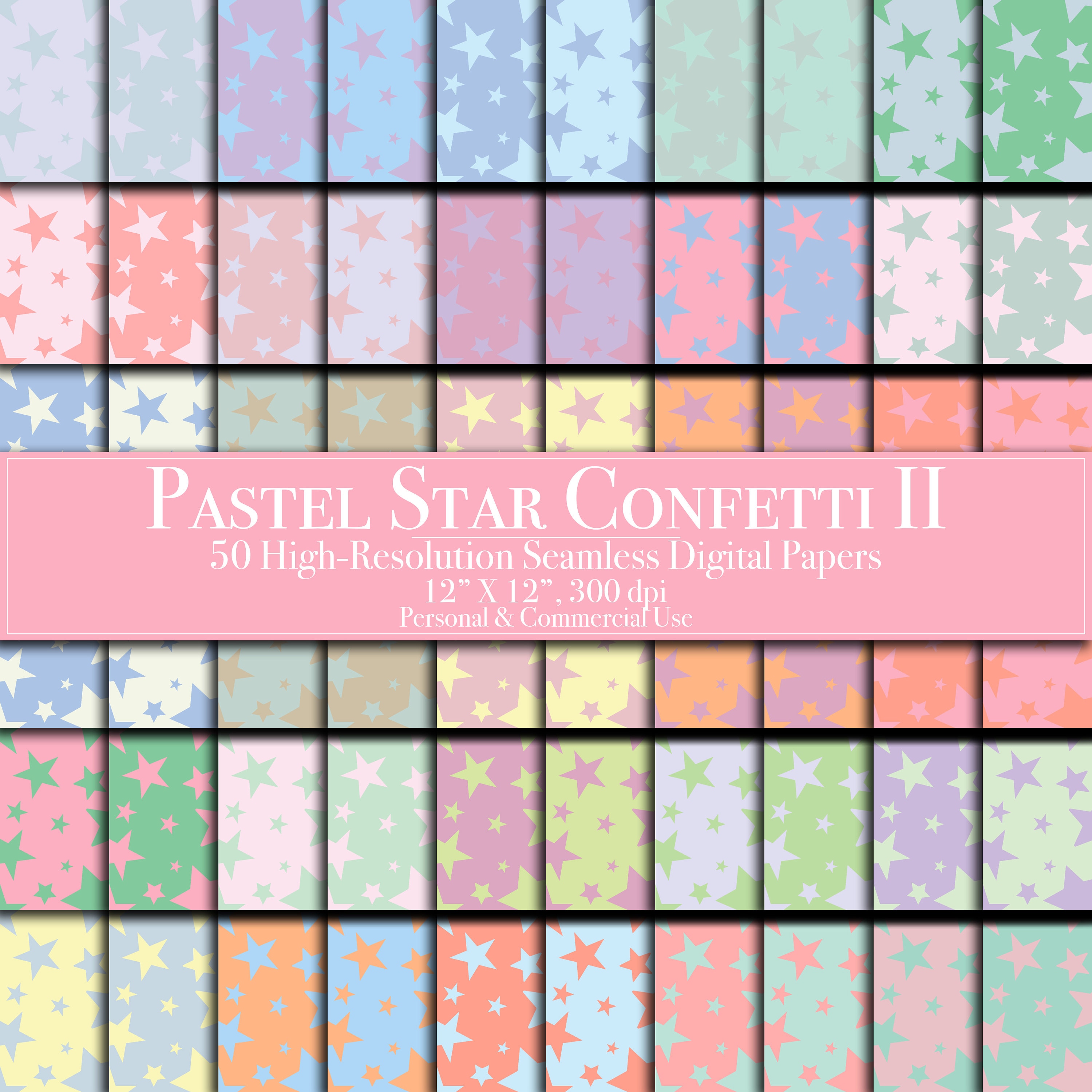 Pastel Rainbow Star Confetti Digital Paper, Seamless Pattern Scrapbook ...