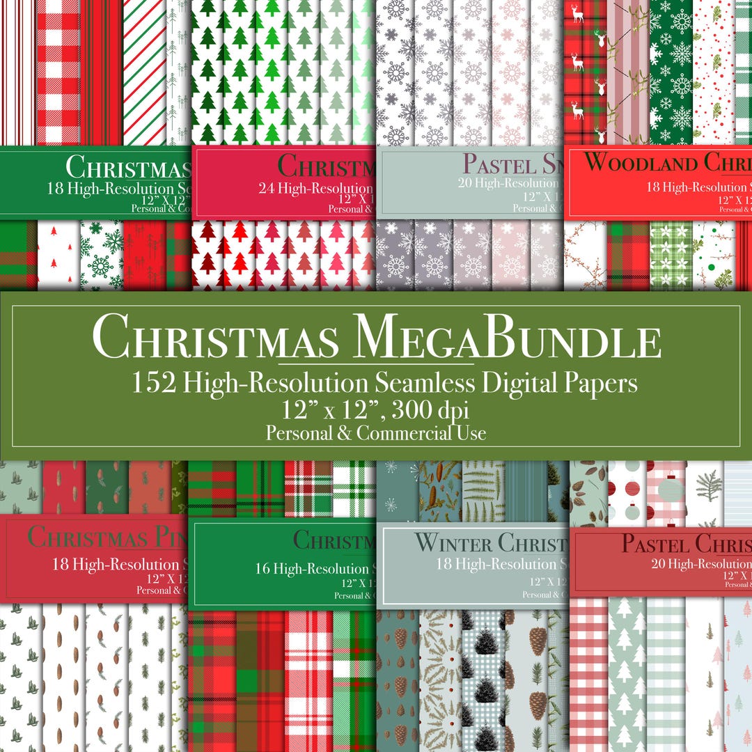 Christmas Mega Bundle Digital Paper, Holiday Seamless Patterns, Winter ...