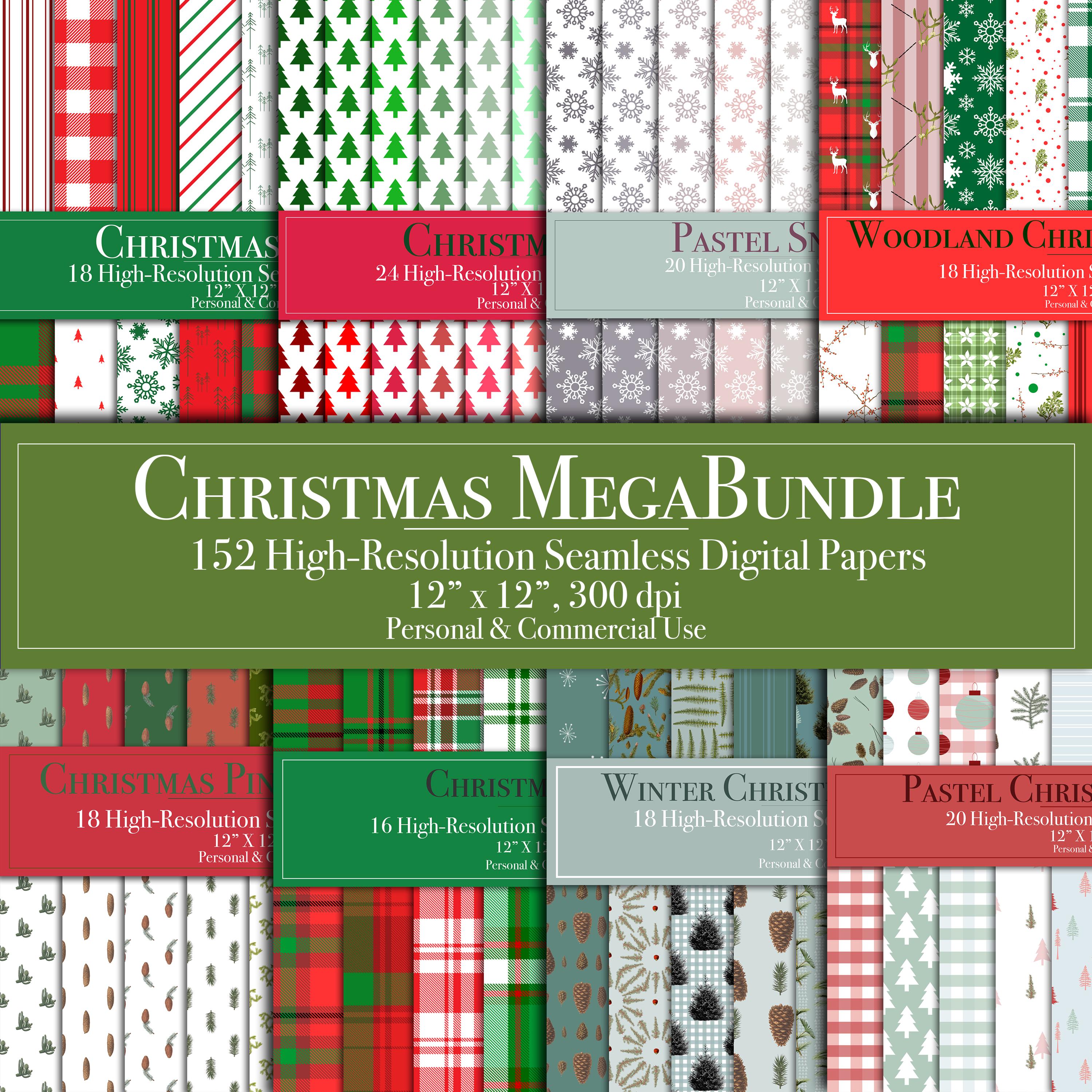 Christmas Mega Bundle Digital Paper, Holiday Seamless Patterns, Winter ...