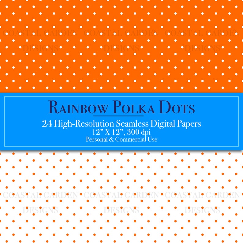 Rainbow Polka Dots Digital Paper Set, Seamless Pattern, Scrapbook Paper ...