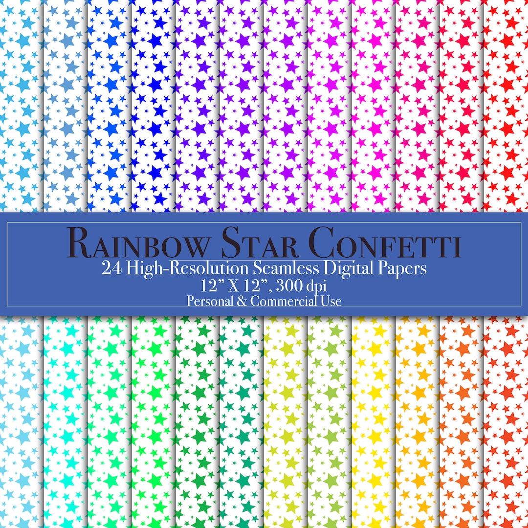 Rainbow Star Confetti Digital Paper Bundle, Seamless Pattern Set ...