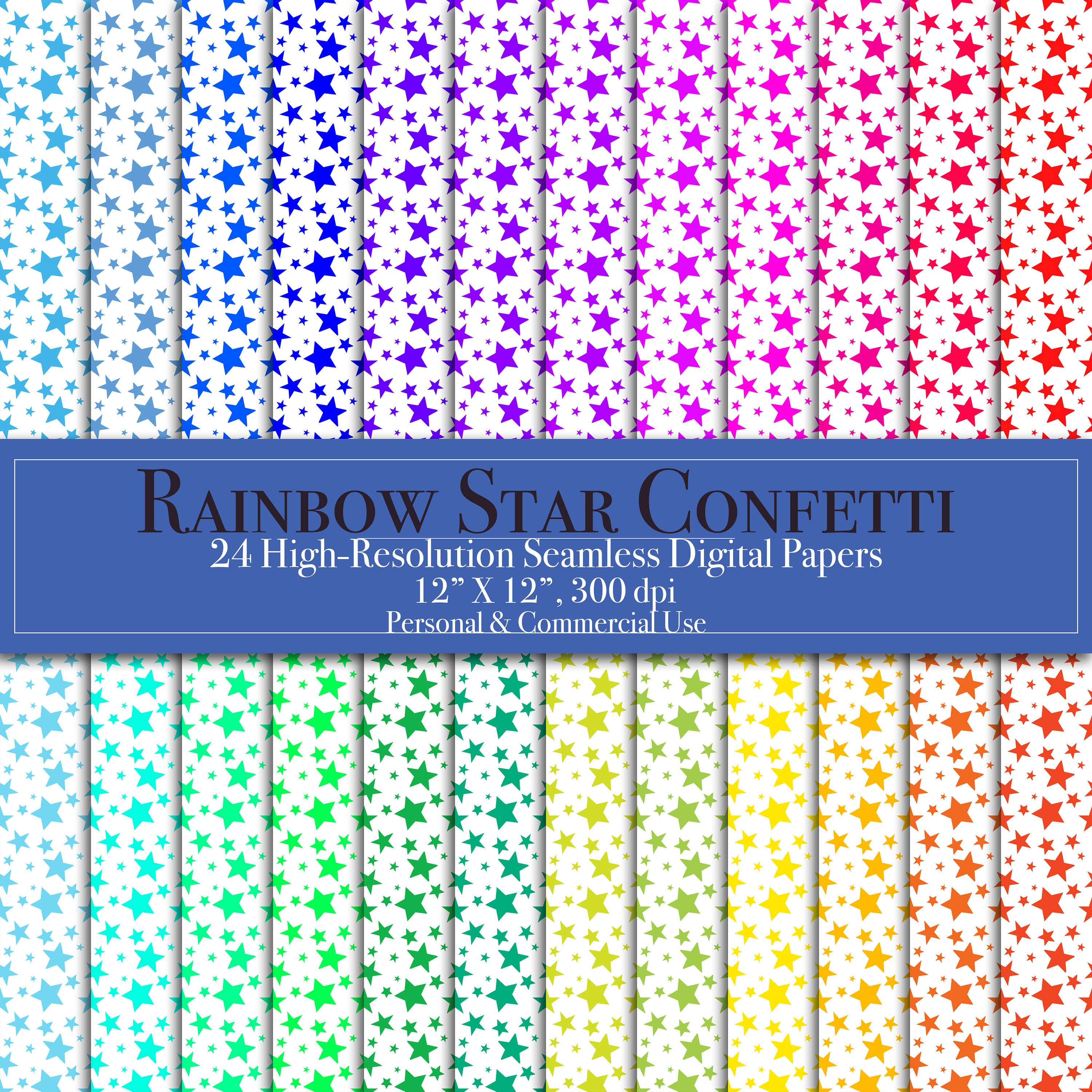 Rainbow Star Confetti Digital Paper Bundle, Seamless Pattern Set ...