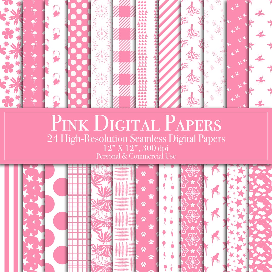 Pink Digital Paper Bundle, Seamless Pattern, Scrapbook Paper ...