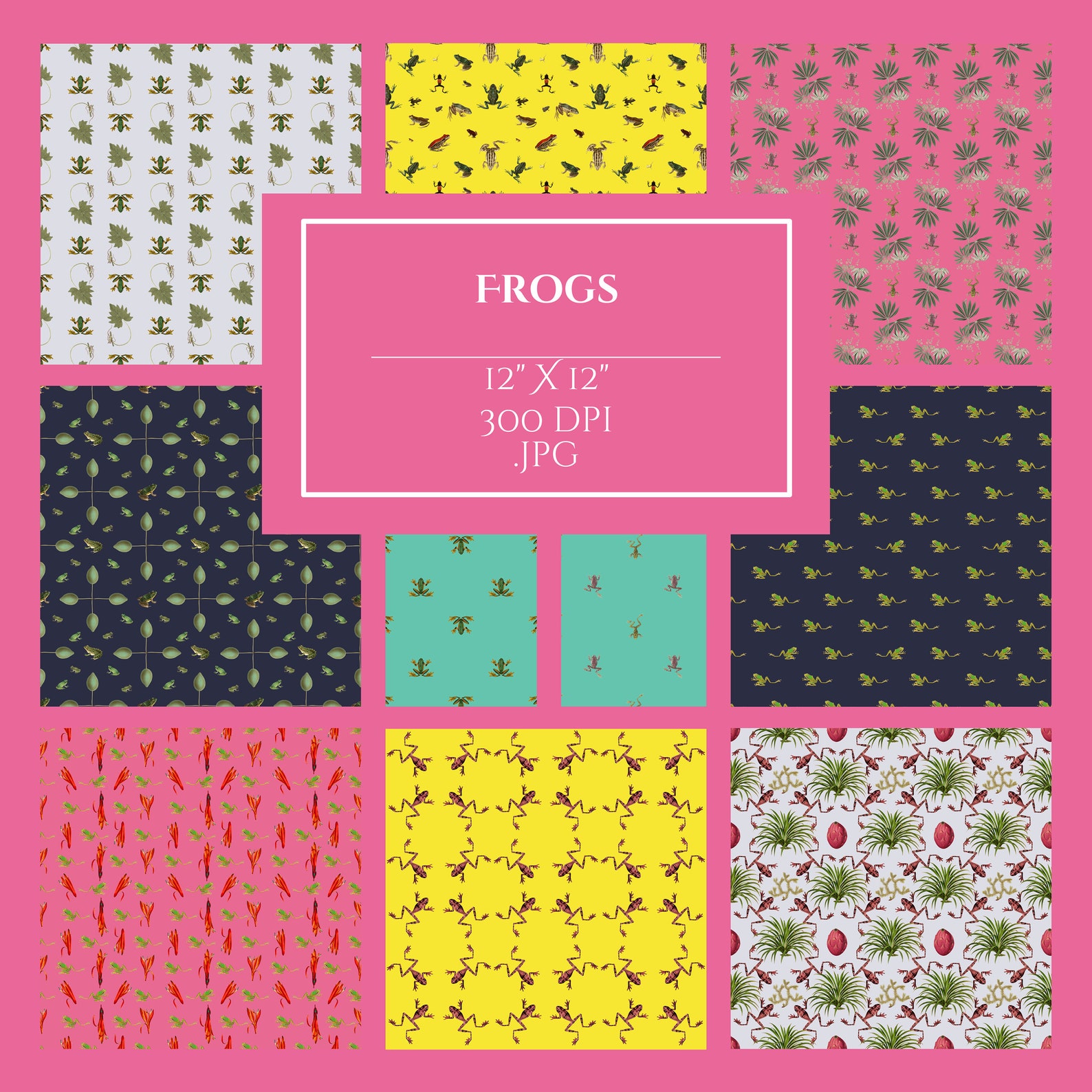 Frogs Digital Paper, Seamless Digital Scrapbook Paper, Planner ...