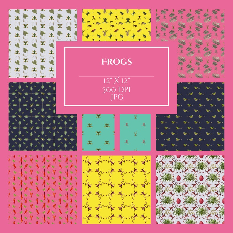 Frogs Digital Paper, Seamless Digital Scrapbook Paper, Planner ...