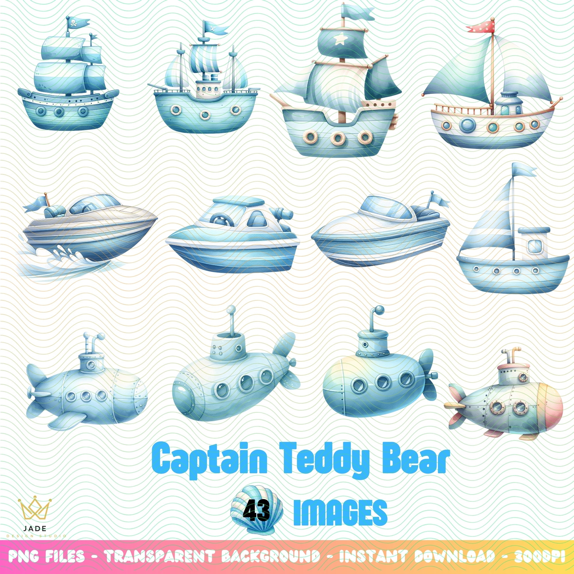 Little Captain Teddy Bear Watercolor Clipart Nursery Decor - Etsy