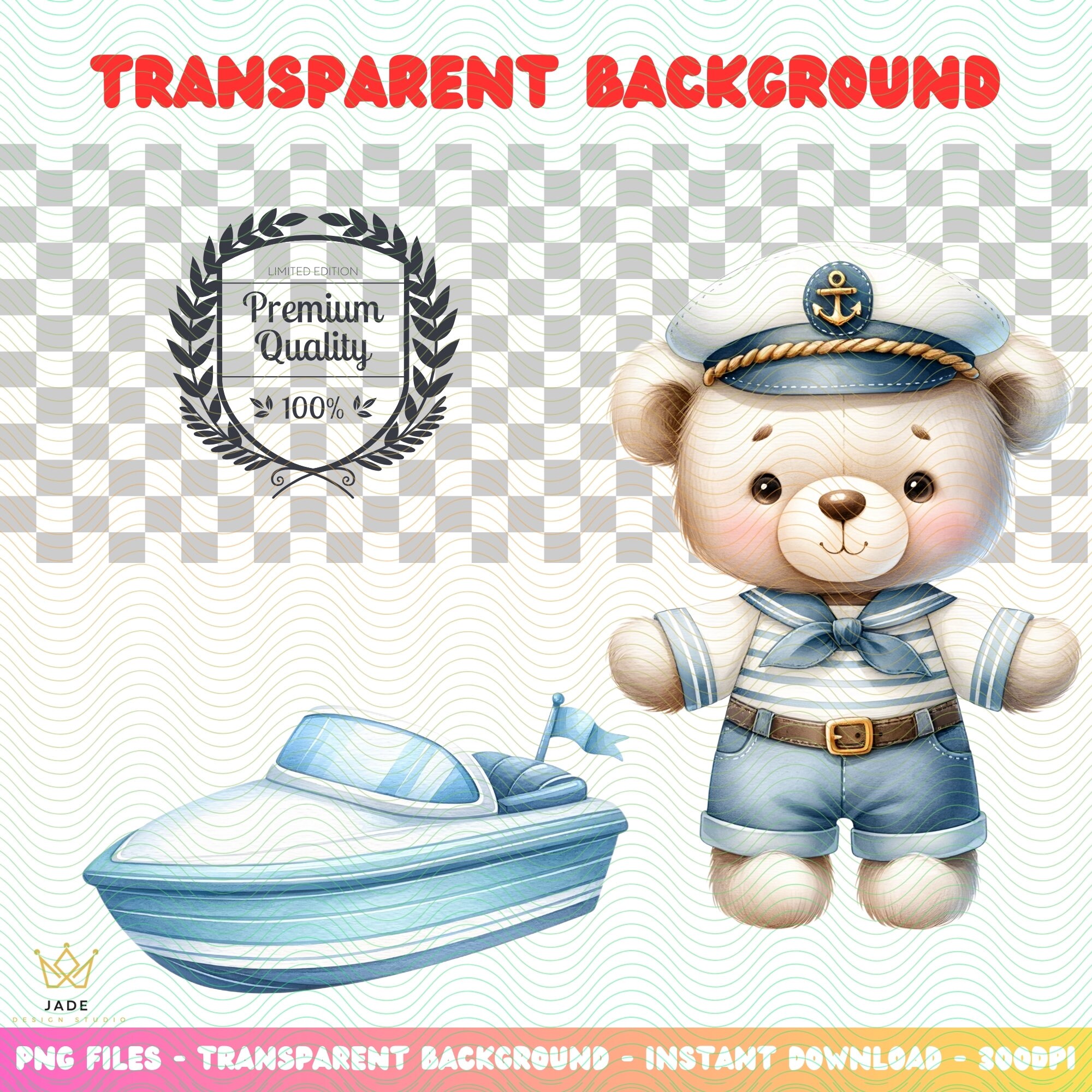 Little Captain Teddy Bear Watercolor Clipart Nursery Decor - Etsy