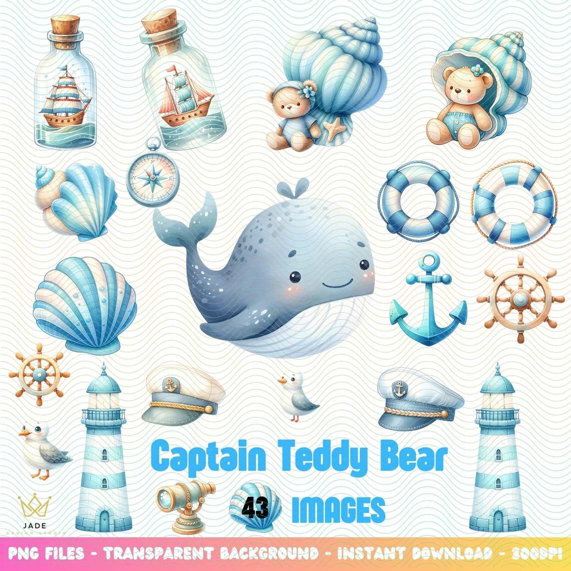 Little Captain Teddy Bear Watercolor Clipart Nursery Decor - Etsy