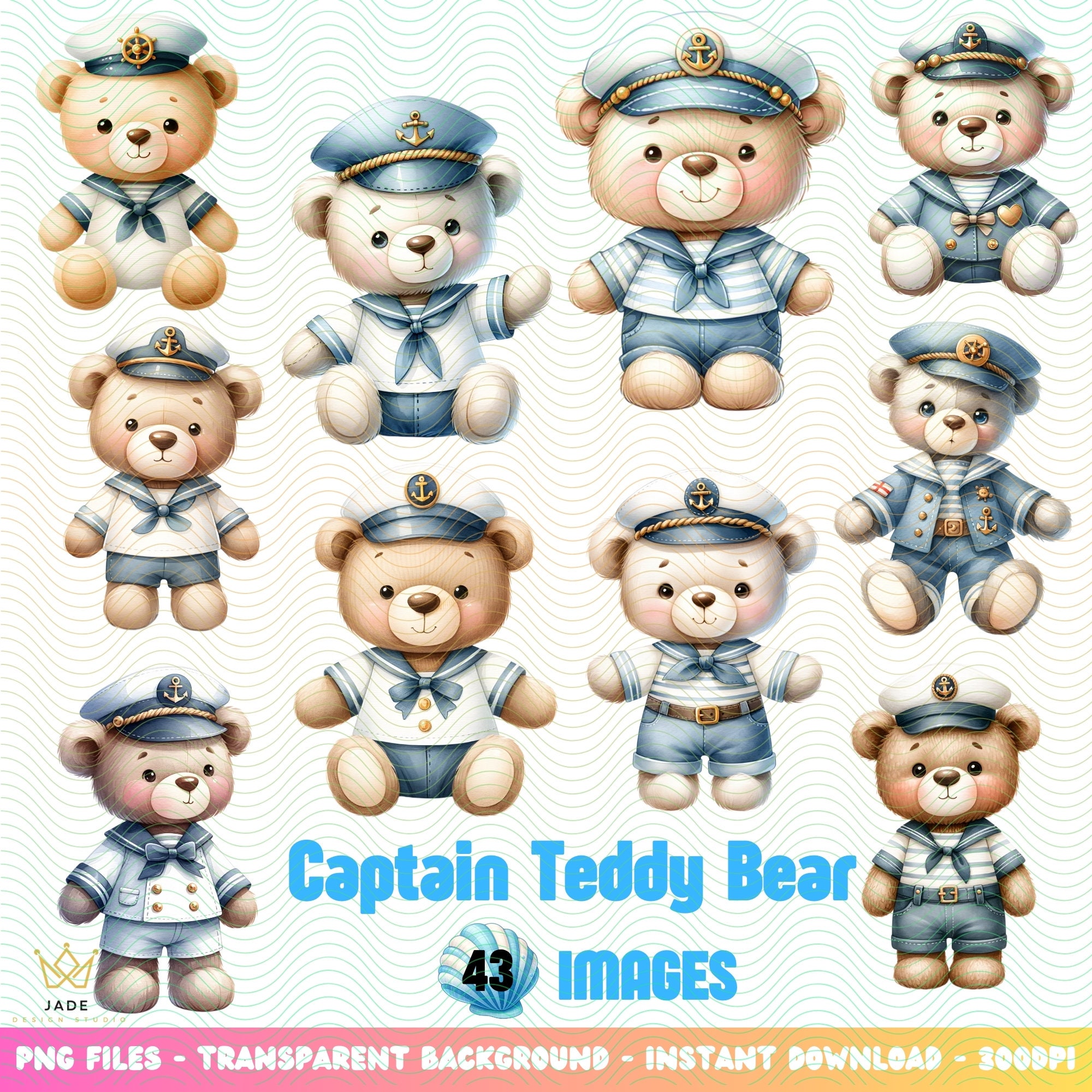 Little Captain Teddy Bear Watercolor Clipart Nursery Decor - Etsy