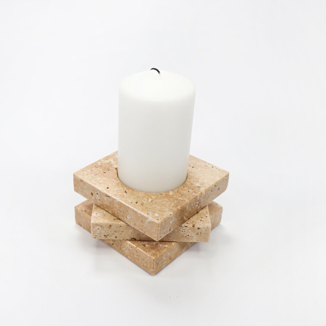Small Stacked Travertine Candle Holder Natural Stone Candleholder ...