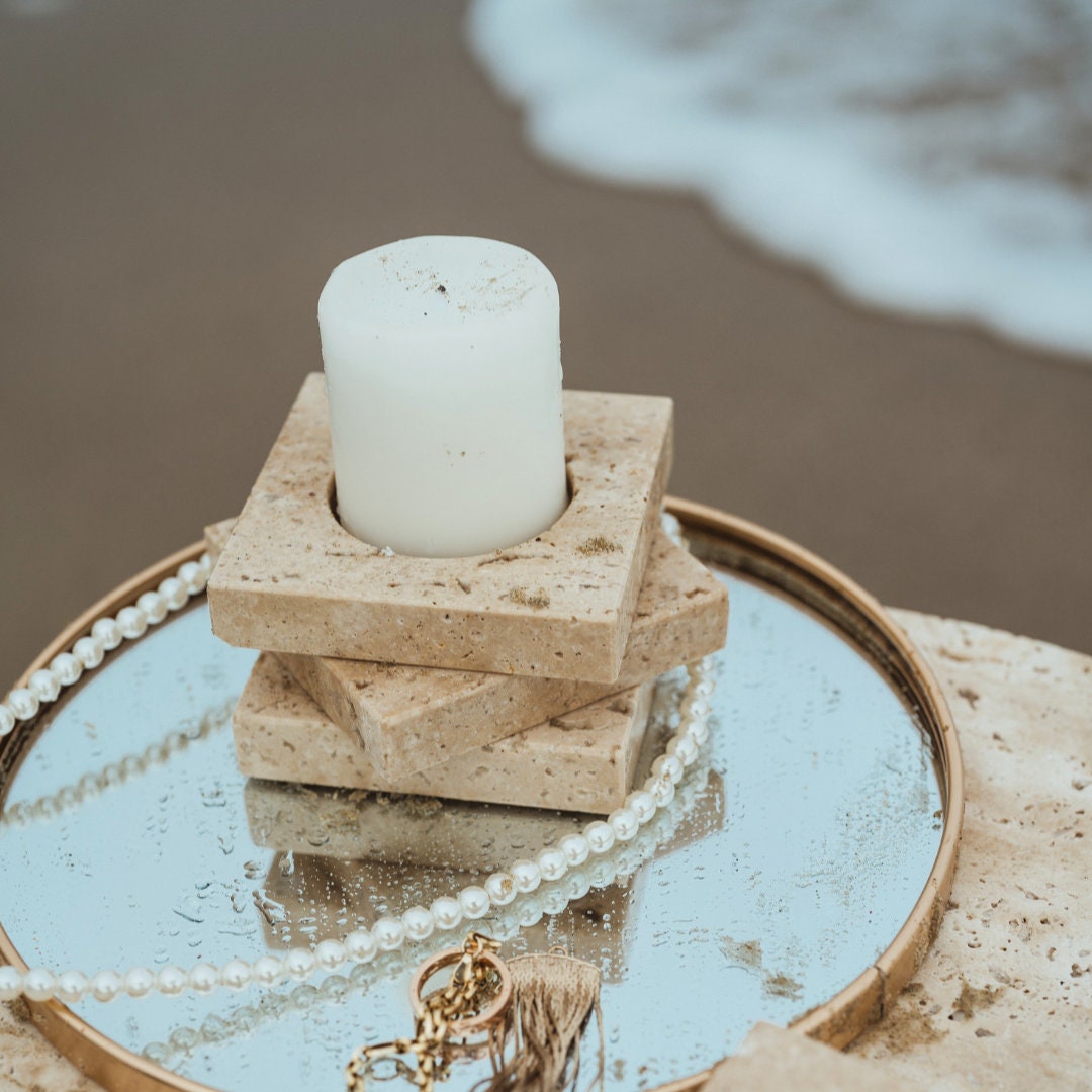 Small Stacked Travertine Candle Holder Natural Stone Candleholder ...
