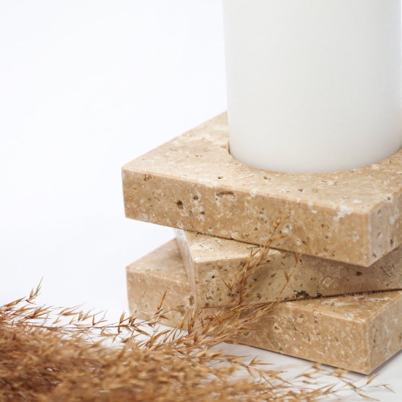 Small Stacked Travertine Candle Holder Natural Stone Candleholder ...