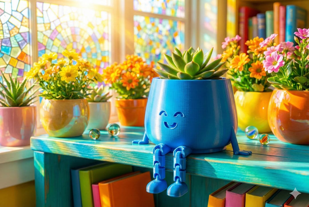 Sitting Planter With Dangling Legs, Happy Face Succulent Pot, 3D STL ...