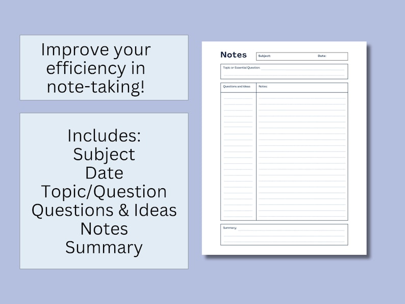 Cornell Note Pages, Study Notes, Digital Download, Instant Printable ...