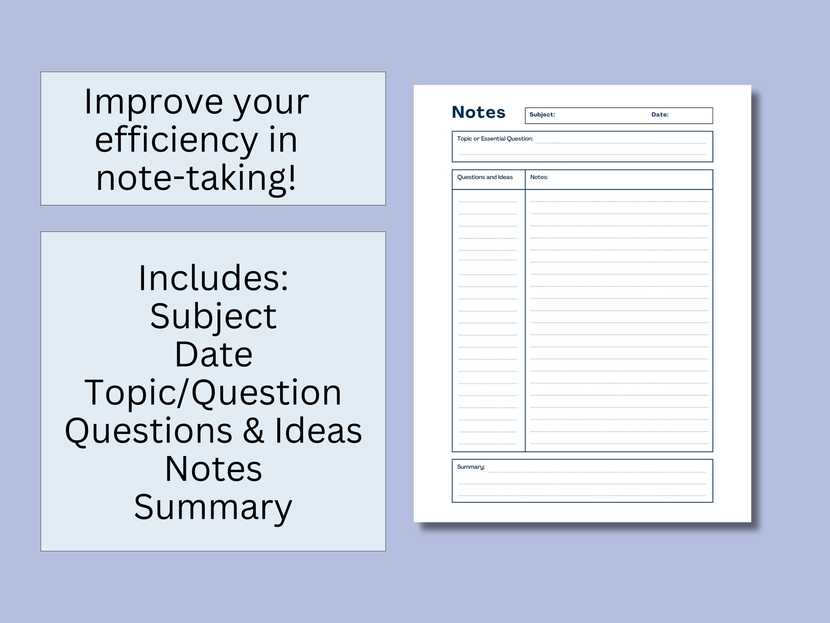 Cornell Note Pages, Study Notes, Digital Download, Instant Printable ...