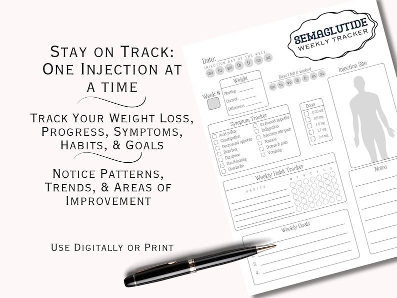 GLP Weight Loss Tracker, Tirzepatide Weekly Journal, Semaglutide ...