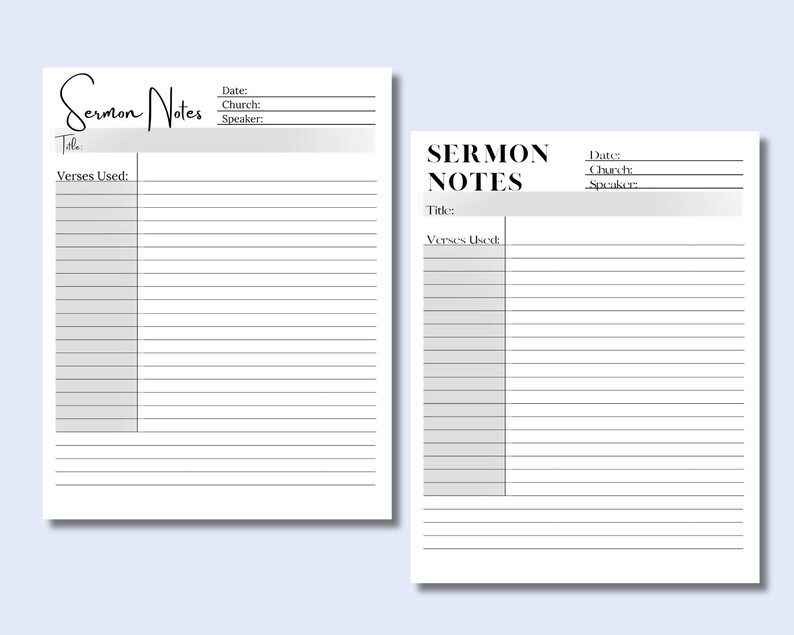 Sermon Notes Digital, Digital Download, Church Sermon Notes, Note ...