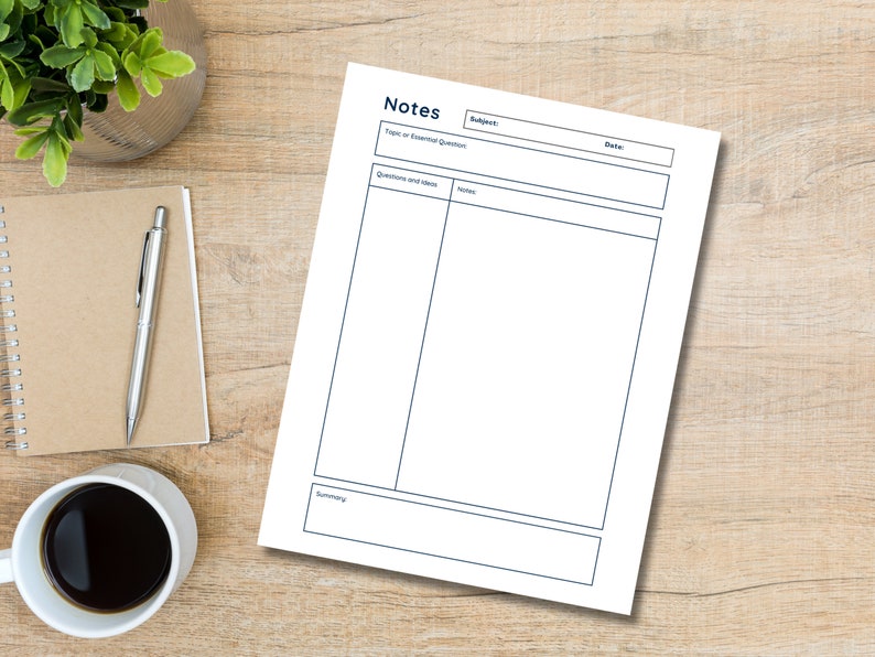 Cornell Note Pages, Study Notes, Digital Download, Instant Printable ...