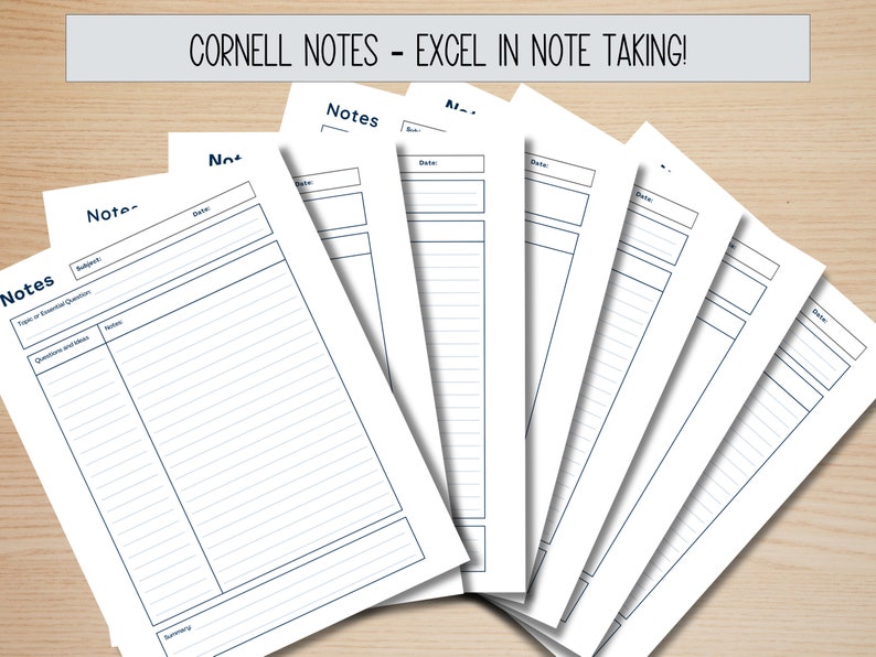 Cornell Note Pages, Study Notes, Digital Download, Instant Printable ...