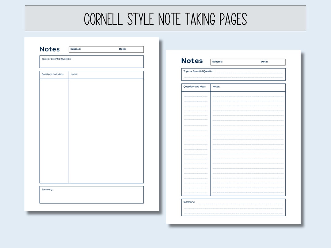 Cornell Note Pages, Study Notes, Digital Download, Instant Printable ...