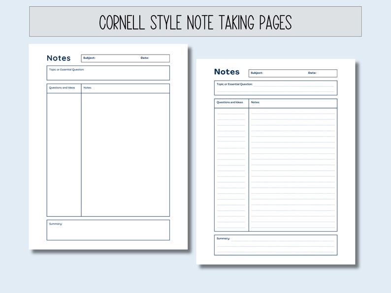 Cornell Note Pages, Study Notes, Digital Download, Instant Printable ...