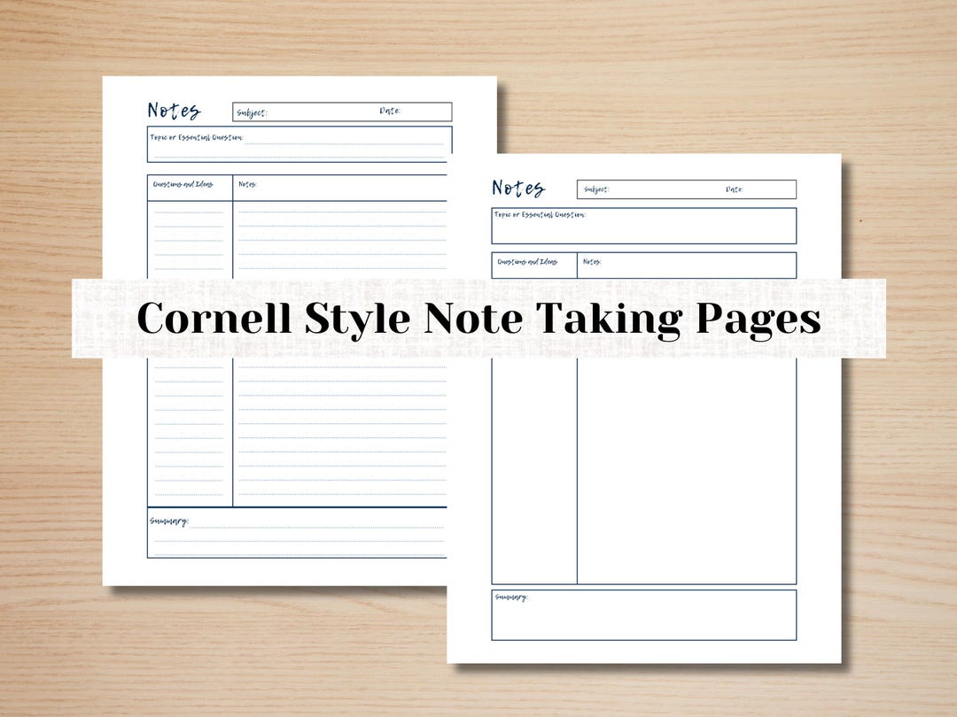 Cornell Note Pages, Study Notes, Digital Download, Instant Printable ...
