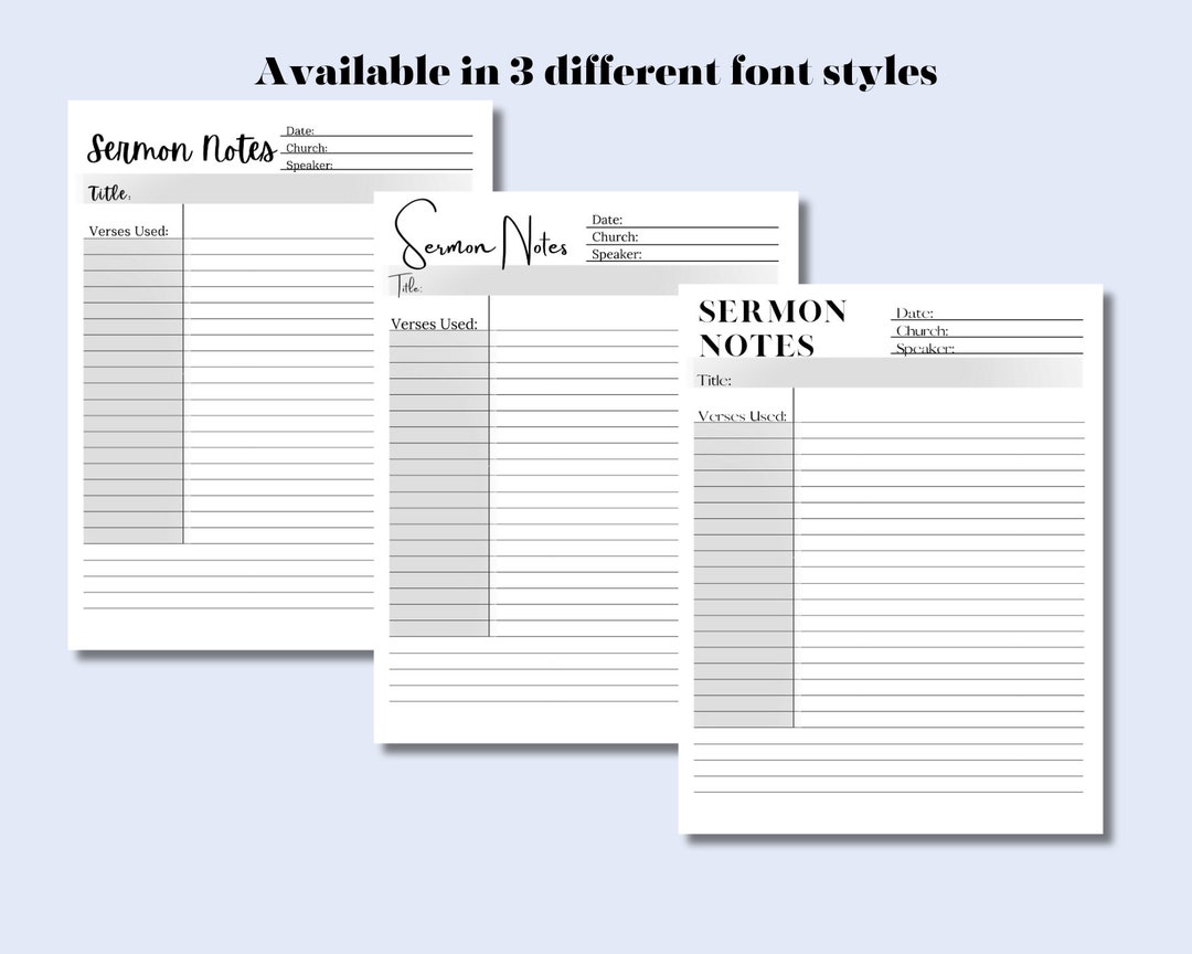 Sermon Notes Digital, Digital Download, Church Sermon Notes, Note ...
