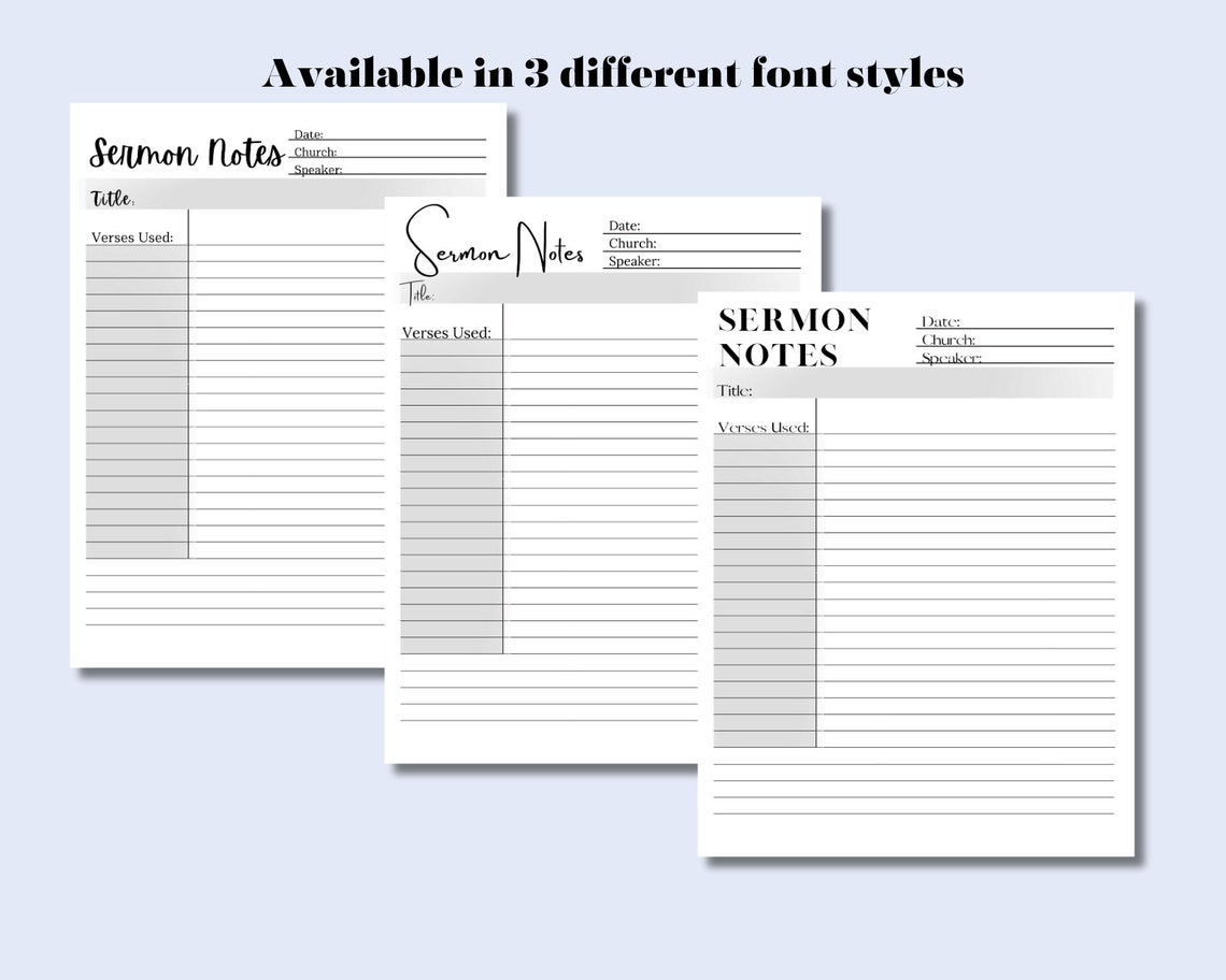 Sermon Notes Digital, Digital Download, Church Sermon Notes, Note ...