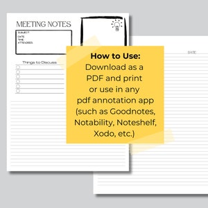 Meeting Notes | Printable Template | Meeting Minutes |meeting Agenda ...