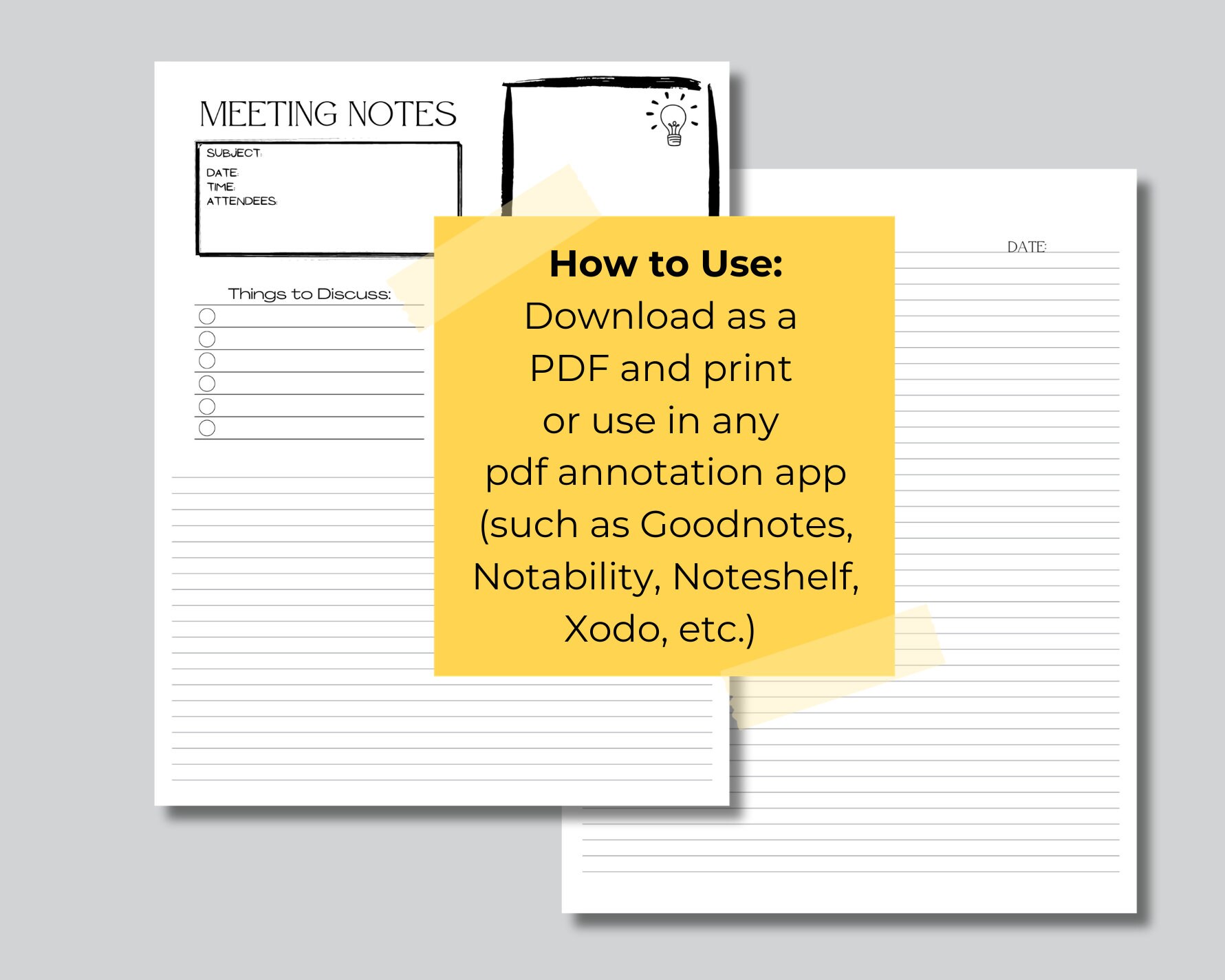 Meeting Notes | Printable Template | Meeting Minutes |meeting Agenda ...