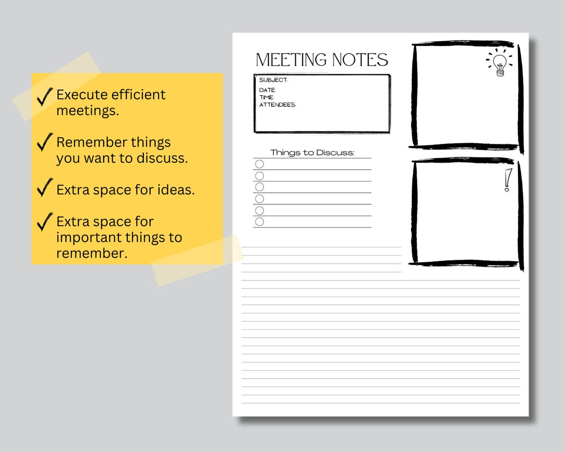 Meeting Notes | Printable Template | Meeting Minutes |meeting Agenda ...