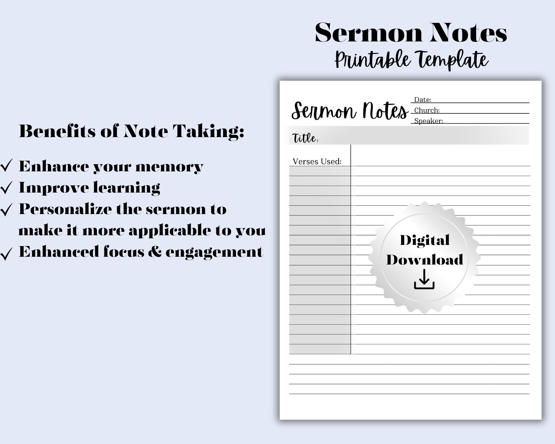 Sermon Notes Digital, Digital Download, Church Sermon Notes, Note ...