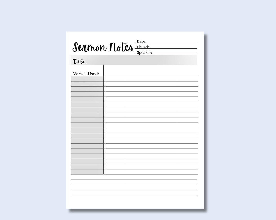 Sermon Notes Digital, Digital Download, Church Sermon Notes, Note ...