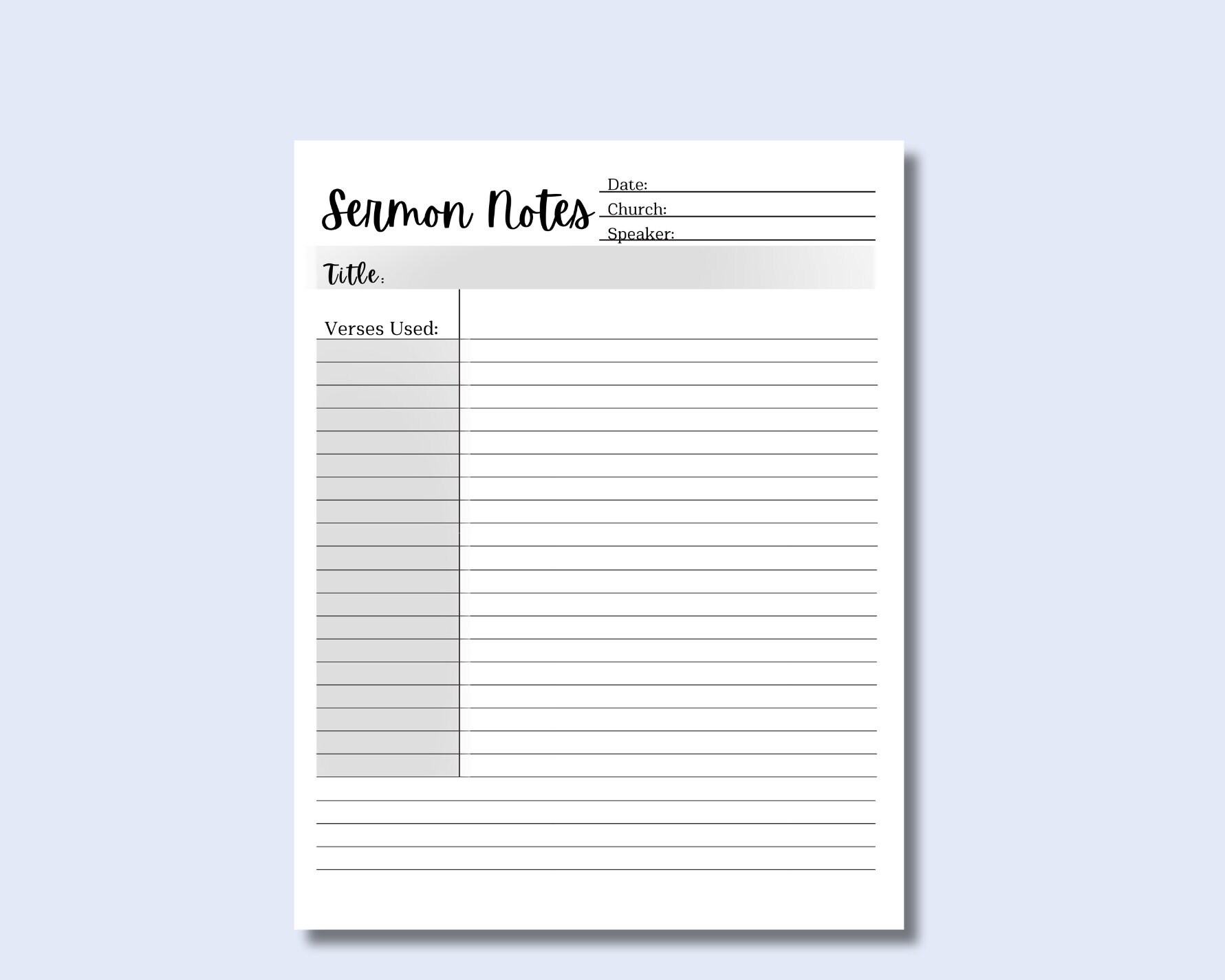 Sermon Notes Digital, Digital Download, Church Sermon Notes, Note ...