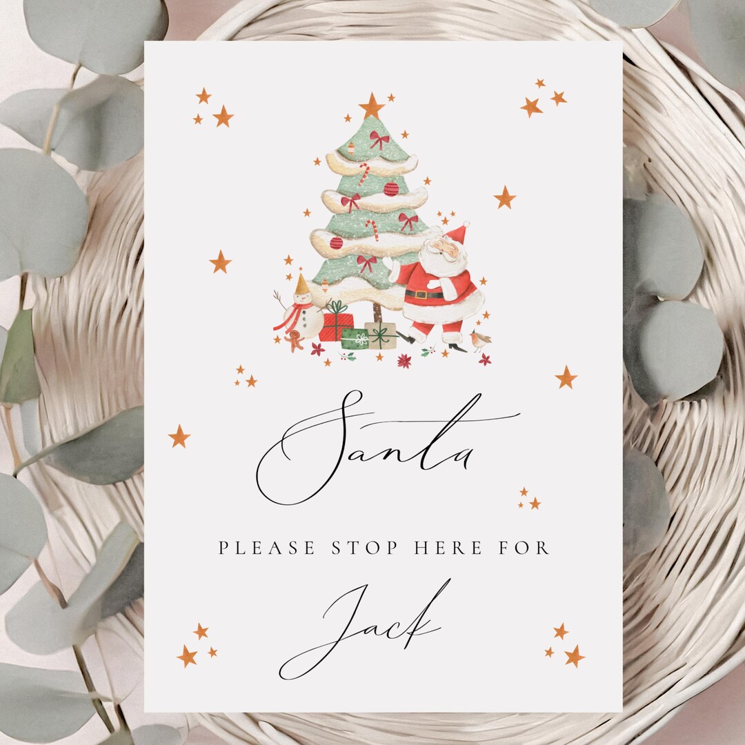 Editable Santa Stop Here Sign Template, Kids Christmas Sign, Christmas ...